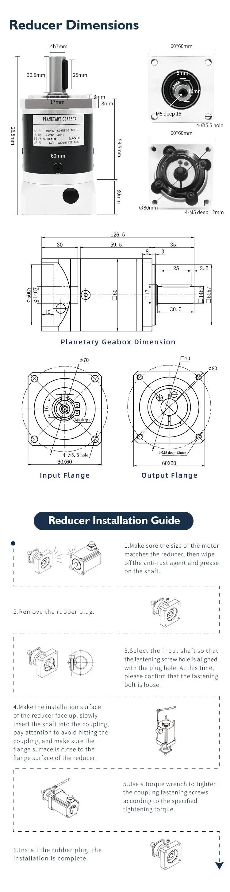 Customized Ratio Size 60mm Reduction Ratio 40 Planetary Gear Speed ...