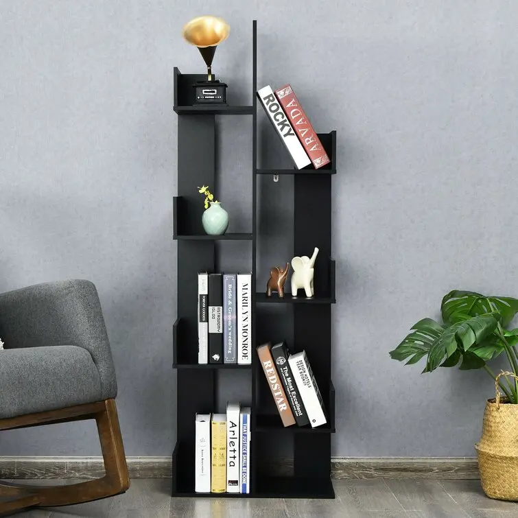 Modern Shop Japanese Black Bookcase 5 Tier Wood Wall Cabinet Tree ...