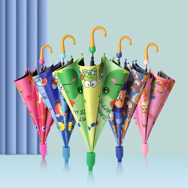 New Cartoon Rain Straight Boy Kid Child Umbrella Plastic Metal Frame ...