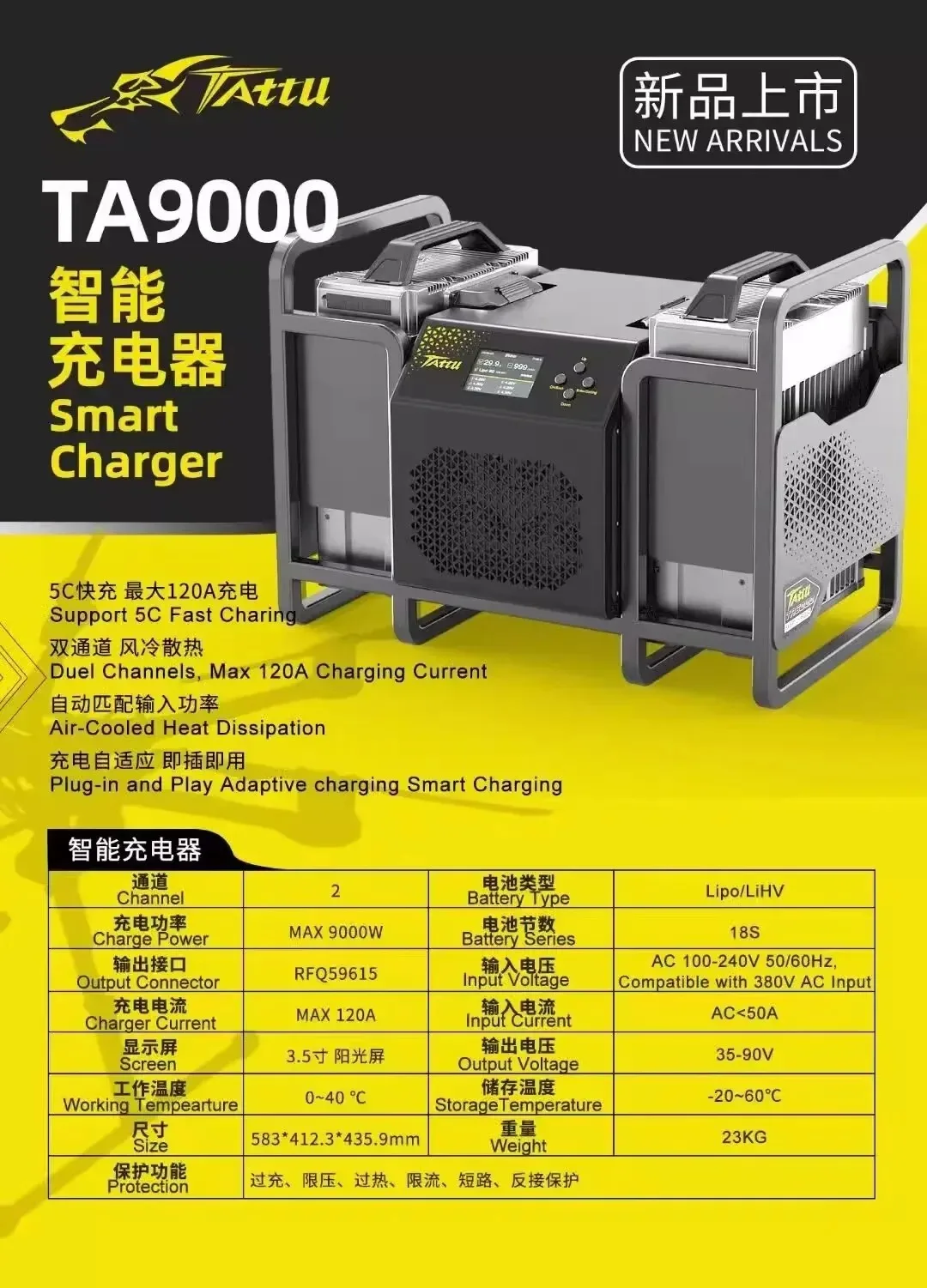 TATTU TA9000 Charger for 18S 30000mAh 68.4V Lipo Battery – Reliable ...