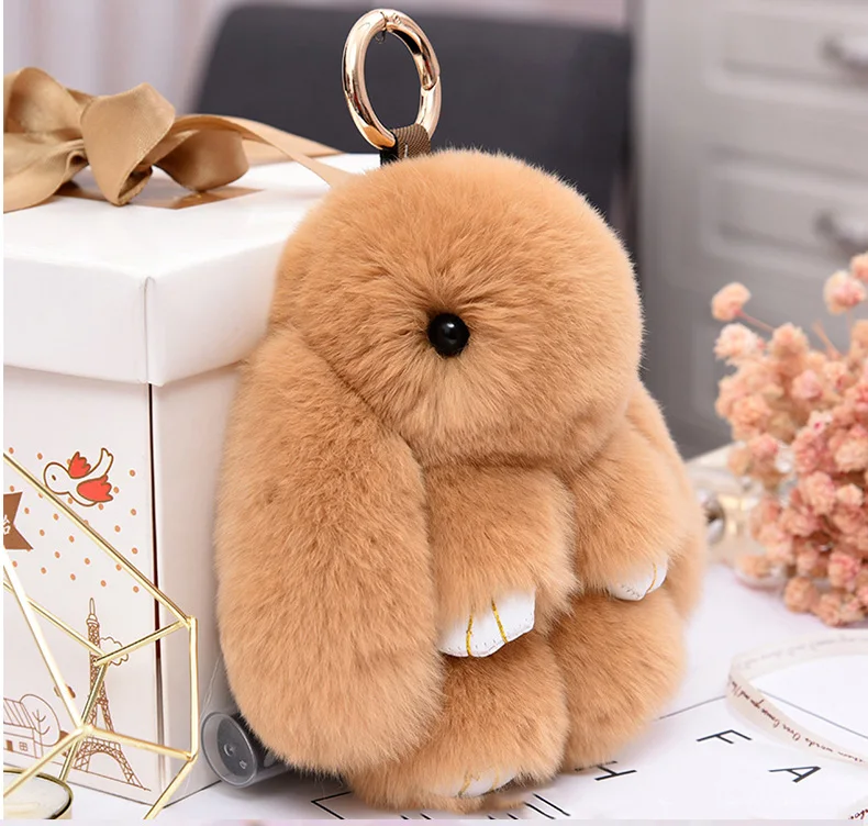 New Style Genuine Rex Rabbit Fur Keychain Charm Bag Car Pendant Fluffy ...
