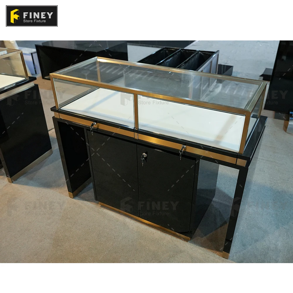 Custom Jewelry Display Showcase Shop Interior Design Black Gold Jewelry ...
