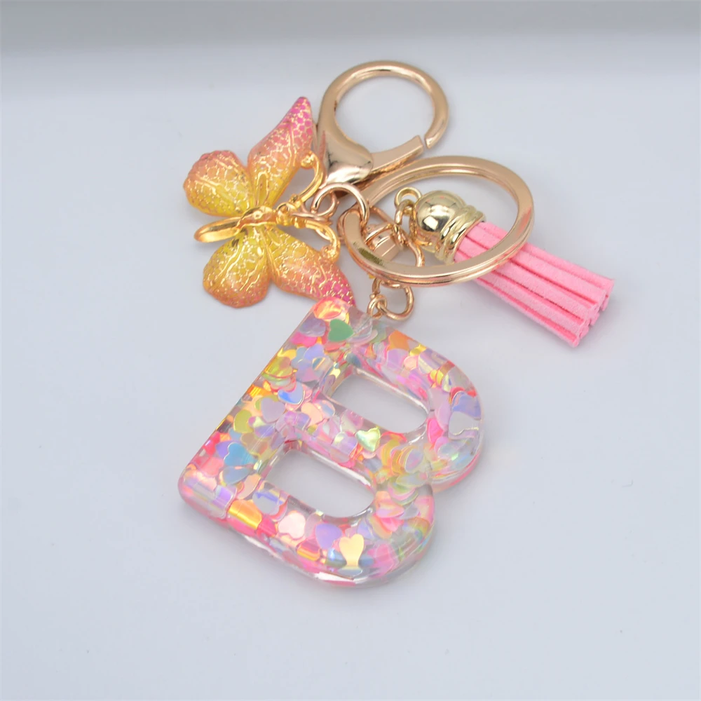 Acrylic Butterfly Letter Keychains English Alphabet Crystal Women Key ...