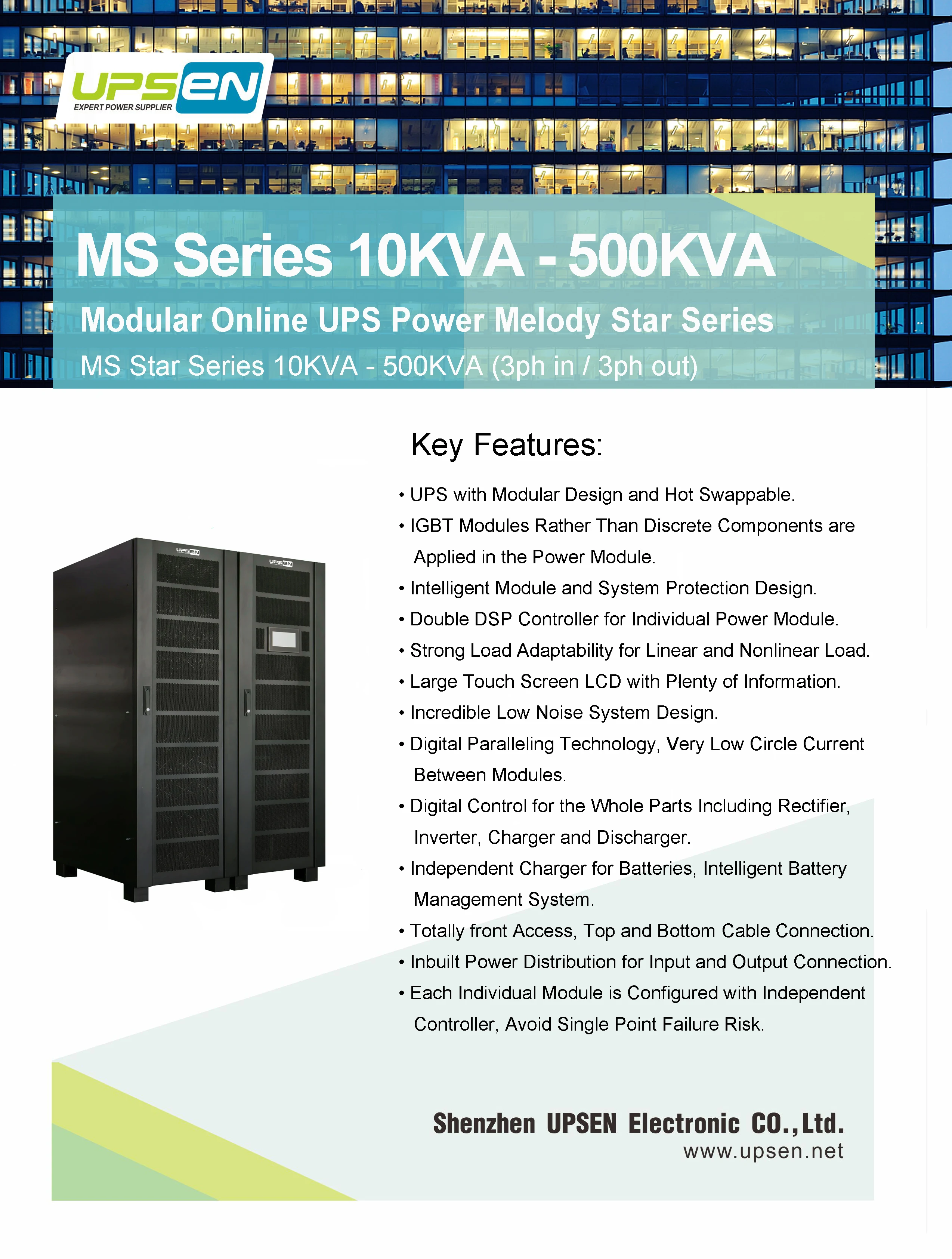 380V 400V Modular System Online UPS 150kVA 250kVA 500kVA with Large LCD ...