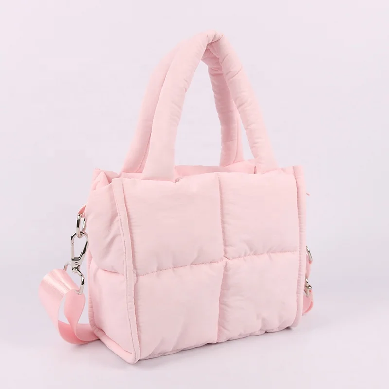 CHANGRONG Custom Pink Waterproof Nylon Puffy Handbag