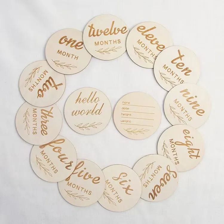 Alibaba.com: Customizable newborn baby gift plywood round tag monthly ...