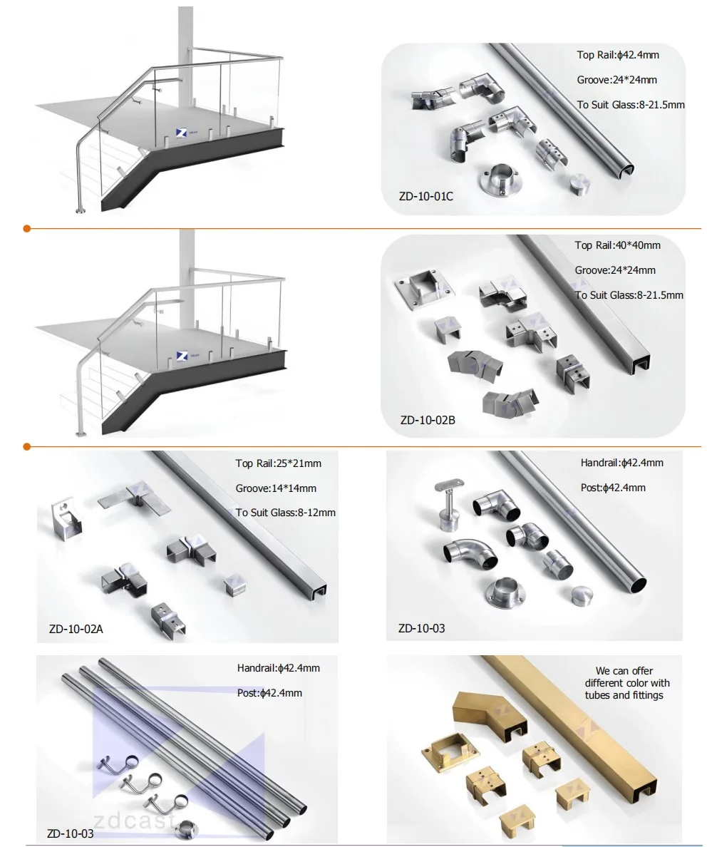 Stainless Steel Top Railing Accessories for Glass Balustrades