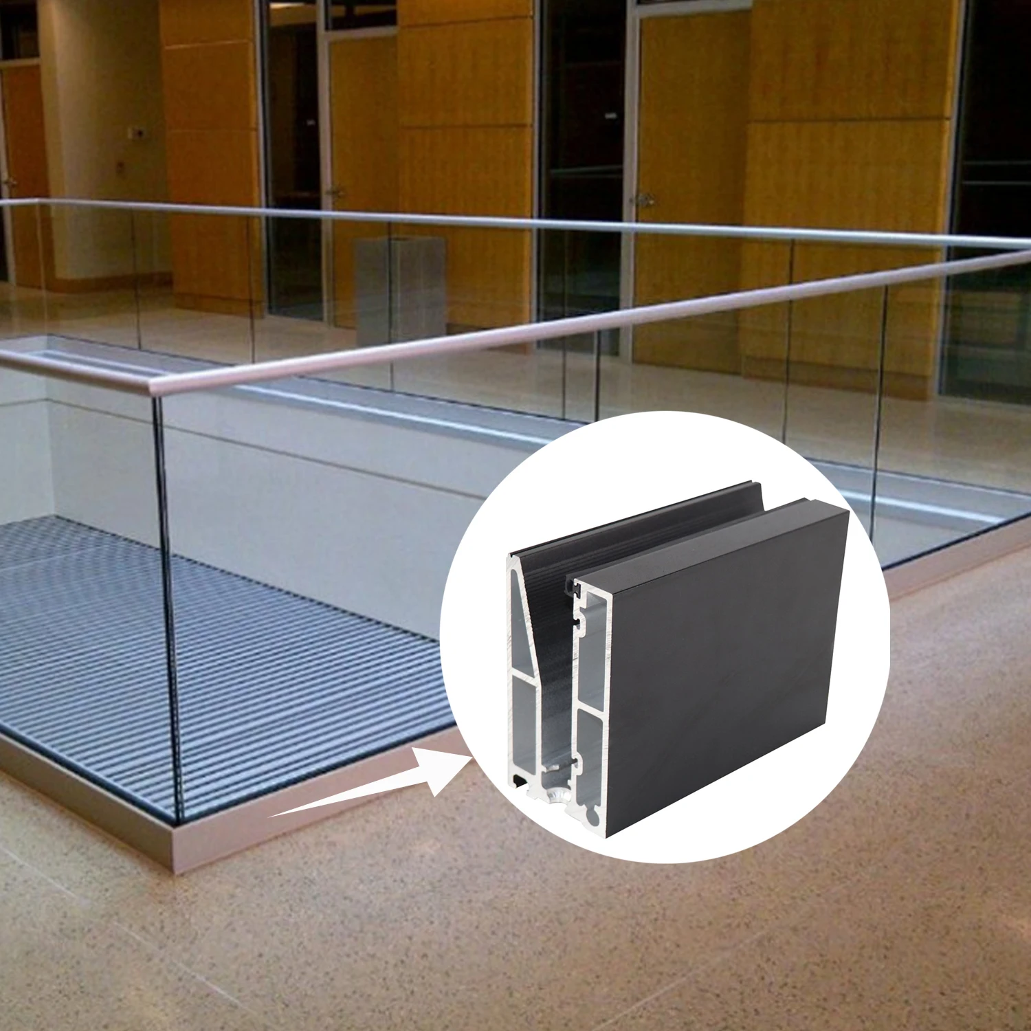 Aluminum Security Balustrades Frameless Profile U Channel Clamp Glass ...
