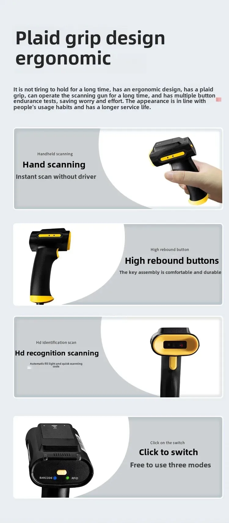High 860-960MHz RFID Scanner One-Dimensional Two-Dimensional Barcode ...