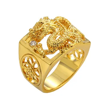 Dubai Gold Rings Chinese Dragon 24k Gold Plated Rings For Mens Jewelry ...