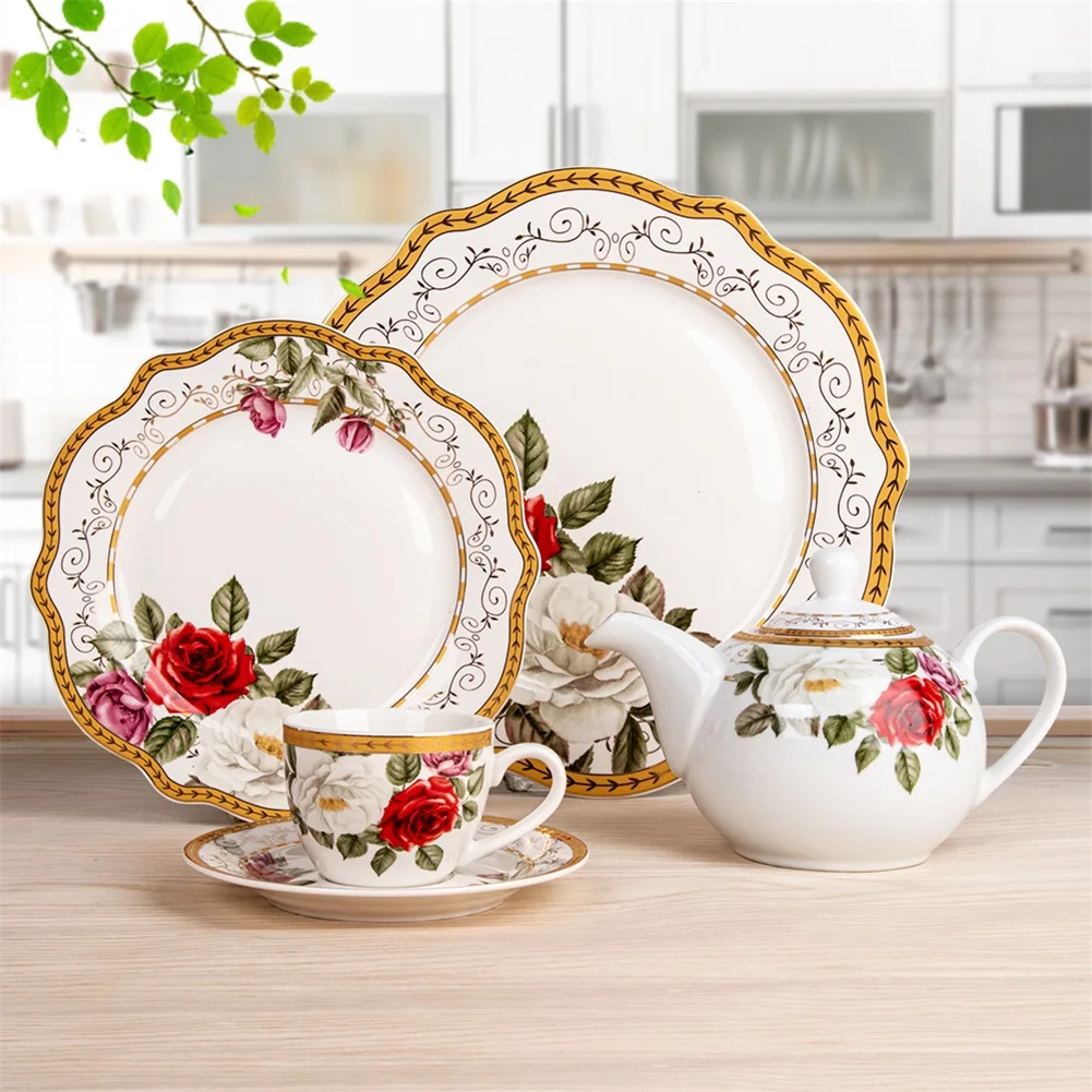 Elegant Wave Shape Garden Floral Dinnerware Set for Wedding Party