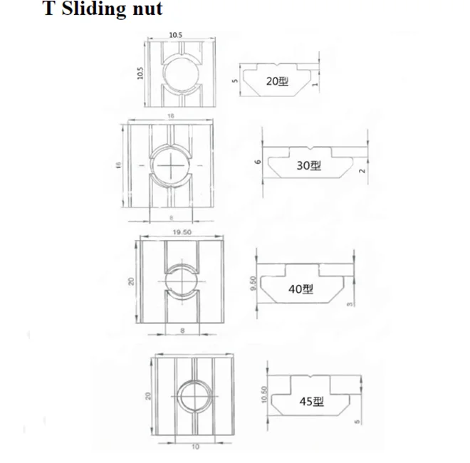 M3 M4 M5 M6 M8 M10 T Block Square Nuts for Fastener Aluminum