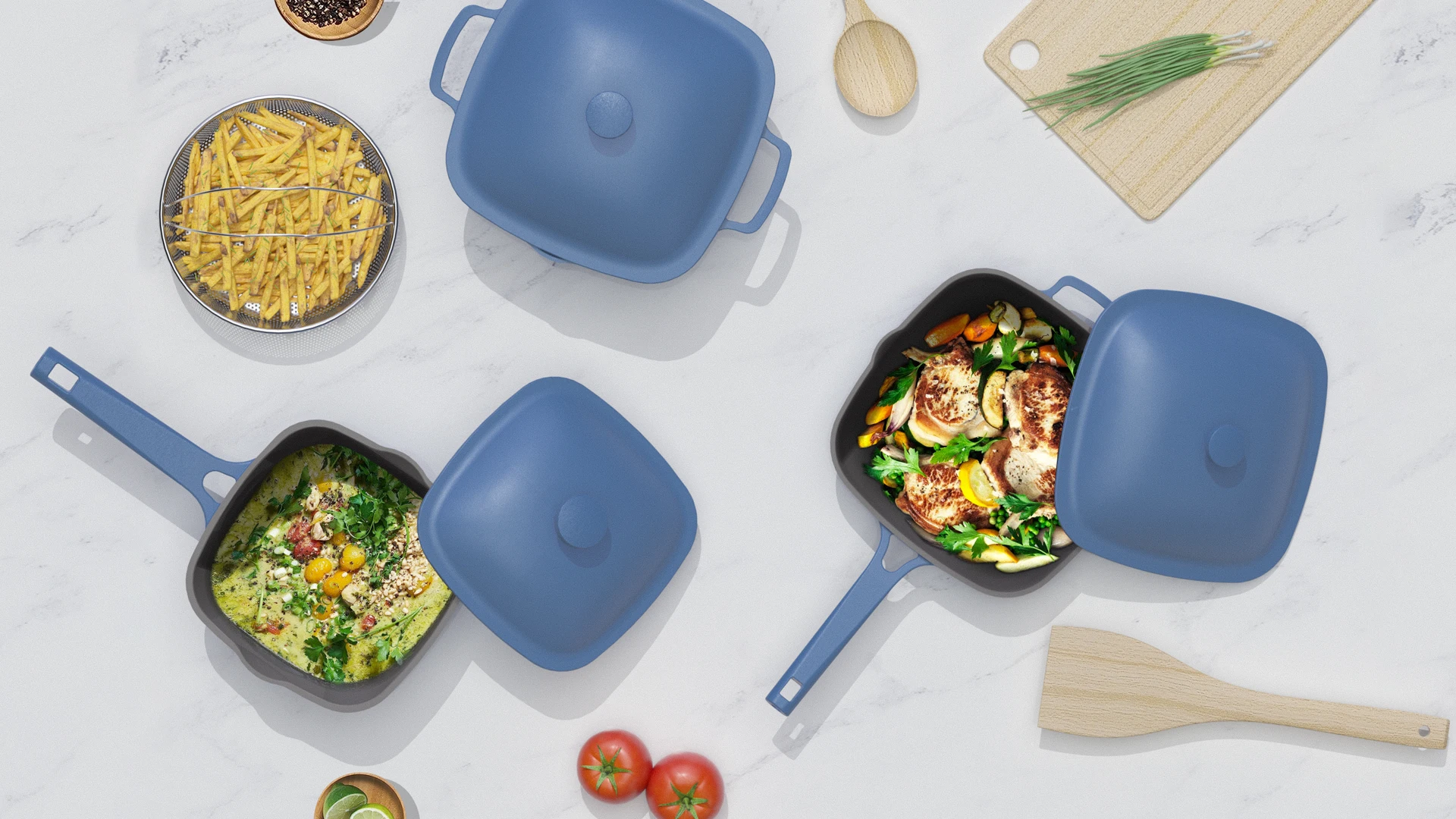 Cast Aluminum Square Non Stick All-in-One Deep Fry Pan