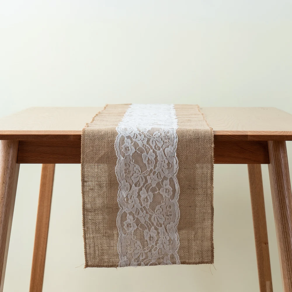 Beige White Texture Table Runner with Tassel Trimmed Table Decor for ...