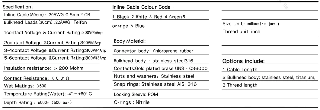 Micro Circular 6 Contacts MCIL6F - Subsea Watertight Connector