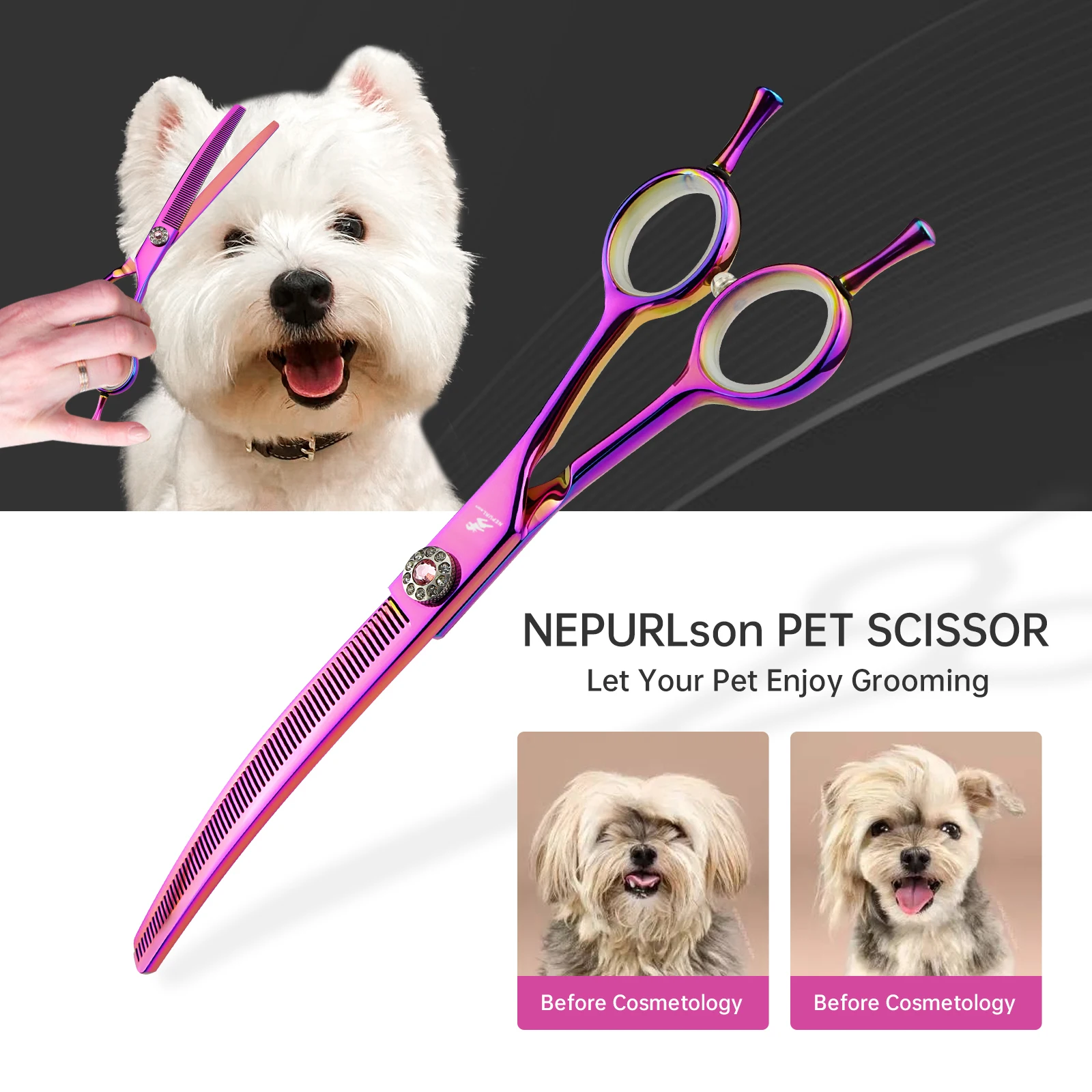 7.0inch Purple Japan 440c Curved Fishbone/Dense Scissors Paint Shaped ...