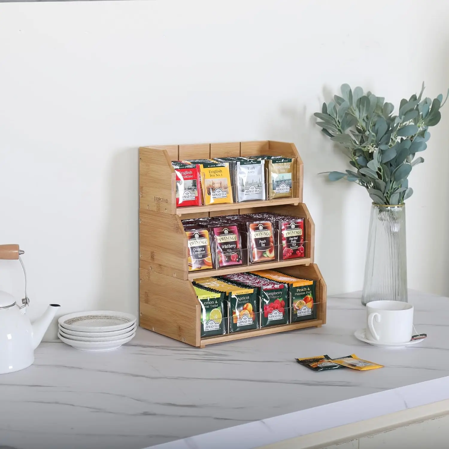 Stackable Bamboo Tea Bag Organizer - Perfect for Tea Lovers