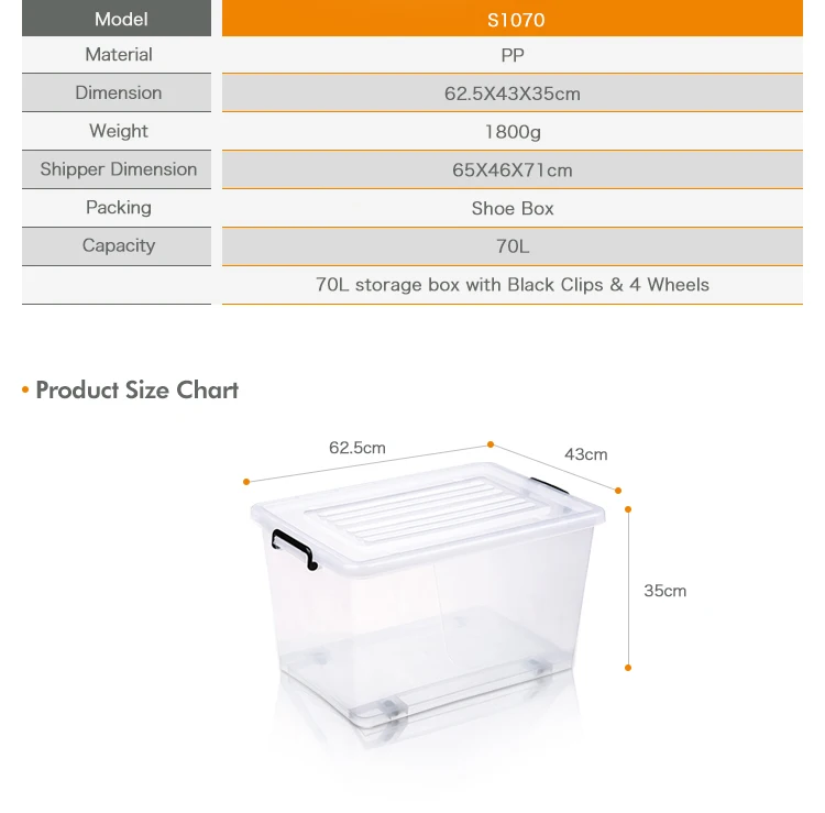 70L Clear Plastic Storage Containers for Clothing Organization