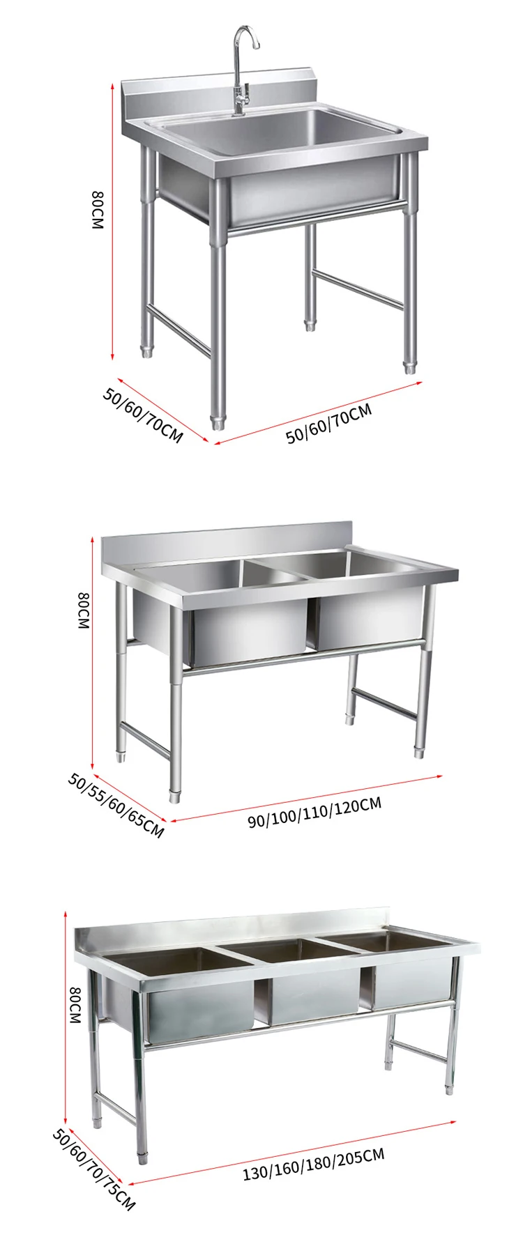 Commercial Restaurant Wash Basin Kitchen Sink Stainless Steel Bowl ...