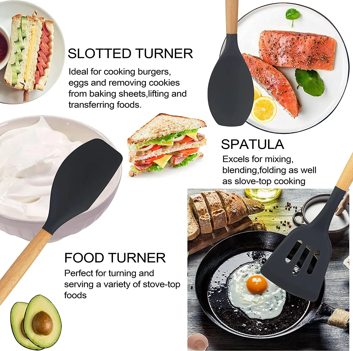 Home Kitchen Utensils Spatula Silicone Kitchen Cooking Accessories Soft ...