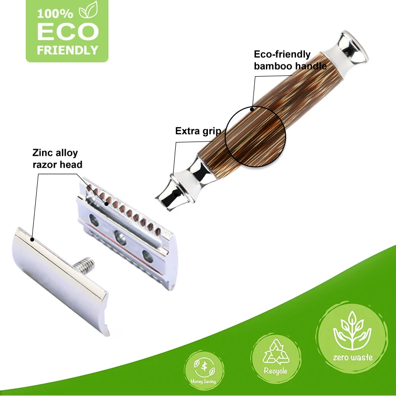 Custom Packing Bamboo Handle Eco Green Reusable Zero Waste Safety Razor ...