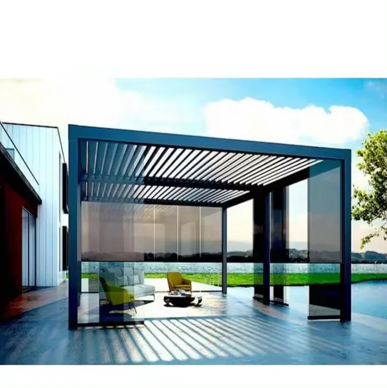 LongTai Outdoor Gazebos Pergola Canopy Solar Power Aluminum Slatted ...