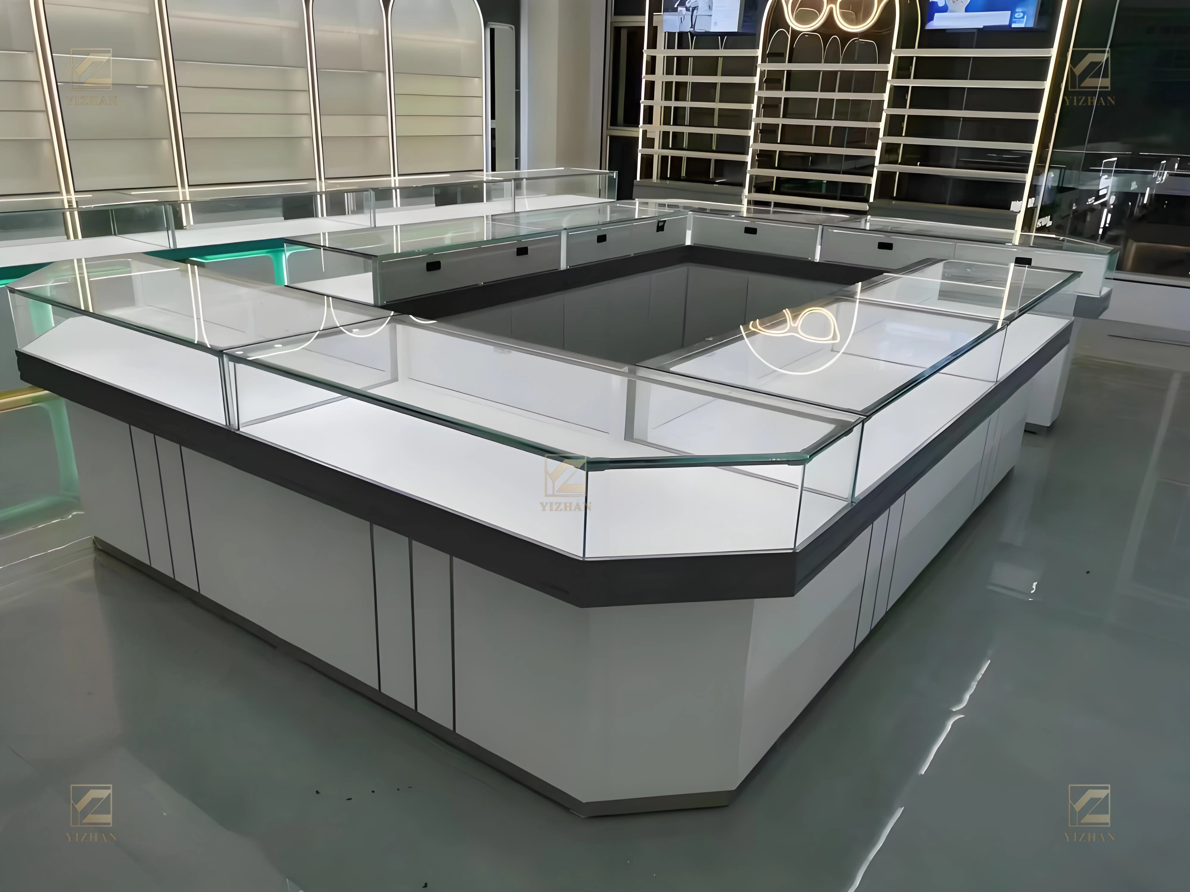 Commercial Glass Display Showcase for Eyewear Store Elegant Glass ...
