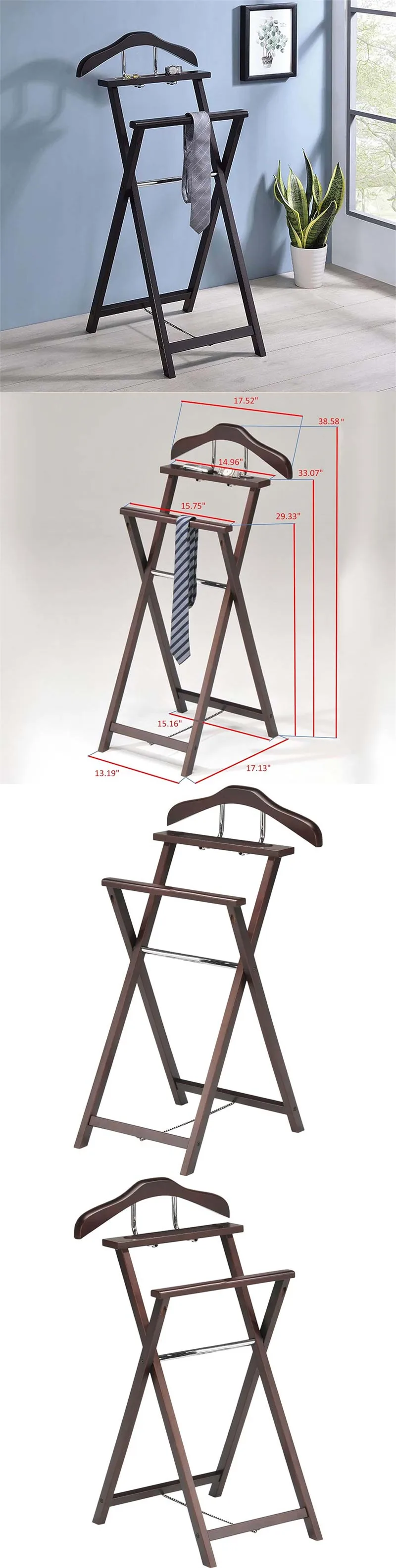 Foldable Wood Suit Valet Rack Stand Organizer Walnut Bamboo Coat Rack ...