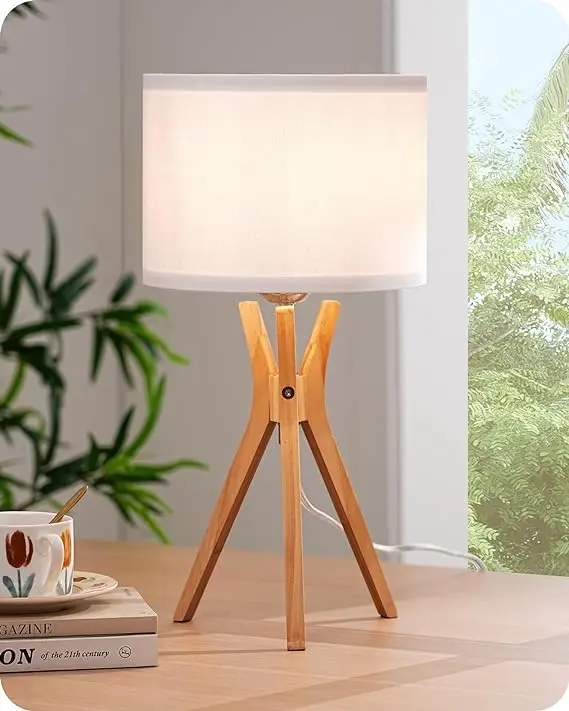 Tsinye Reading Room Table Lamp,Tripod Bedside Lamp With Deep Wood Color ...