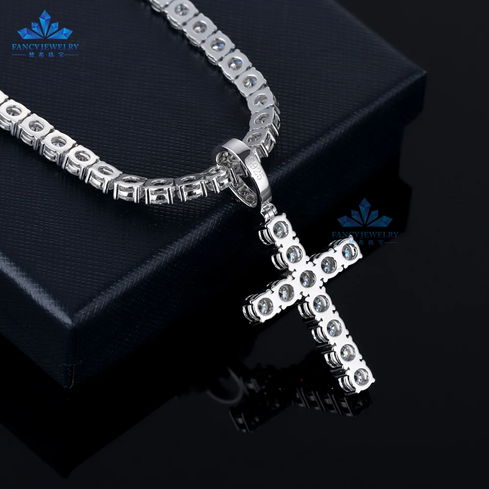 5mm VVS Moissanite Diamond Cross Pendant - 925 Sterling Silver