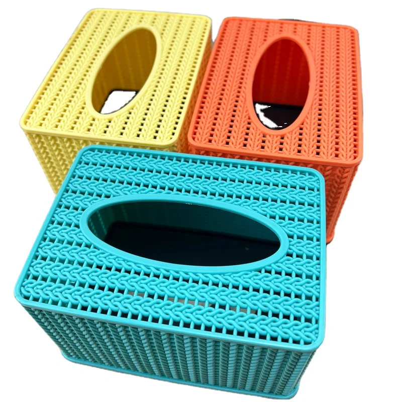 855 Rattan Tissue Box Home Desktop Paper Box Round Square Roll Box ...