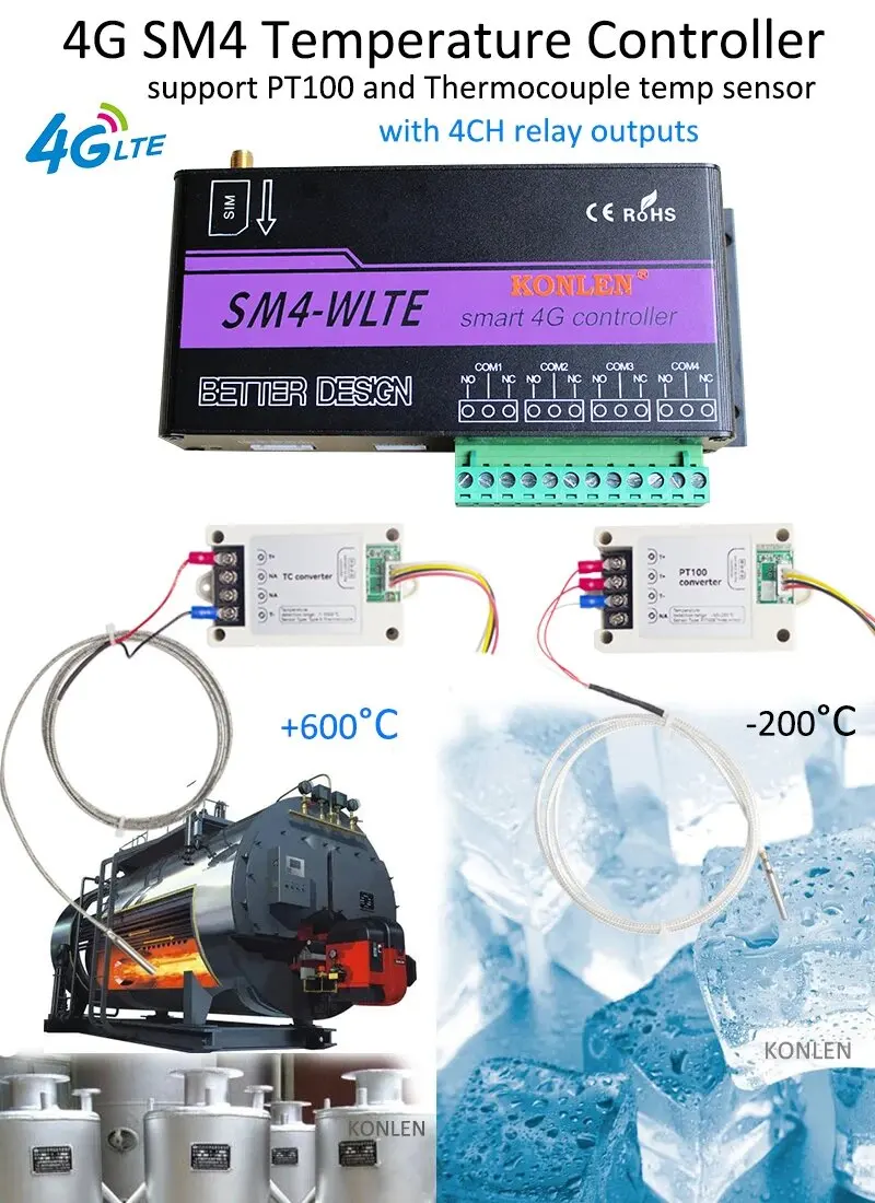 SM4 4G PT100 Temperature Sensor - Smart Thermostat Control