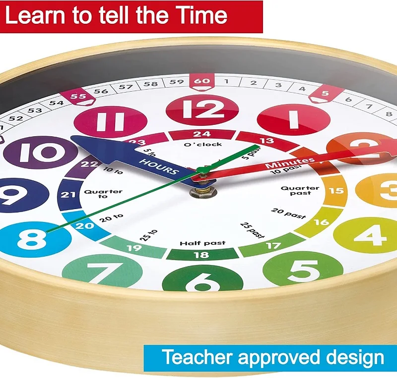 Colorful Learning Clock for Kids - Silent Educate Wall Clock