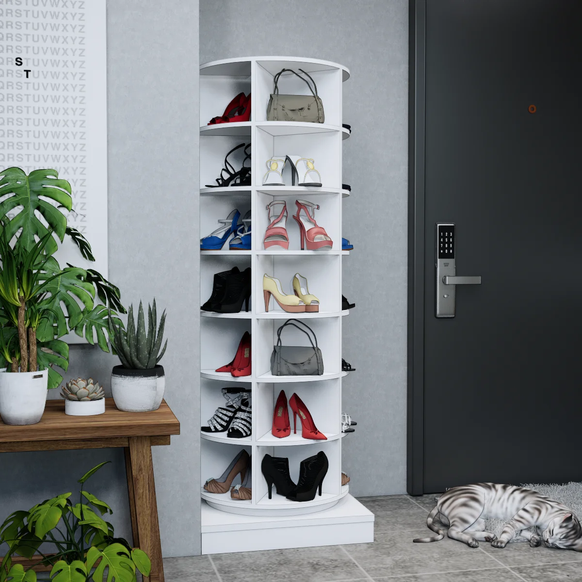 Wooden 360 Rotating Display Rack - High Quality Shoe Storage
