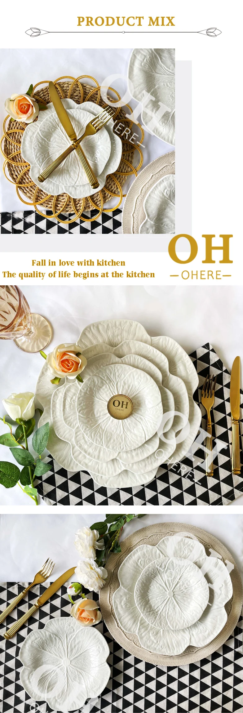 Ohere Ceramic Cabbage Shape Dinner Set - Bone China Porcelain