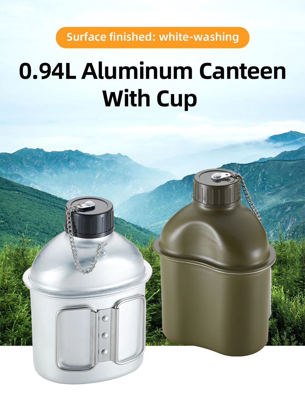 Customized Color Aluminum Canteen And Cup Set With Portable Green Cover ...