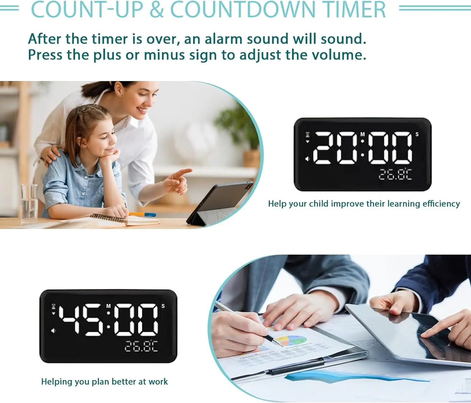 Night Light Desk Led Countdown Timer Loud Voice Alarm & Vibration ...
