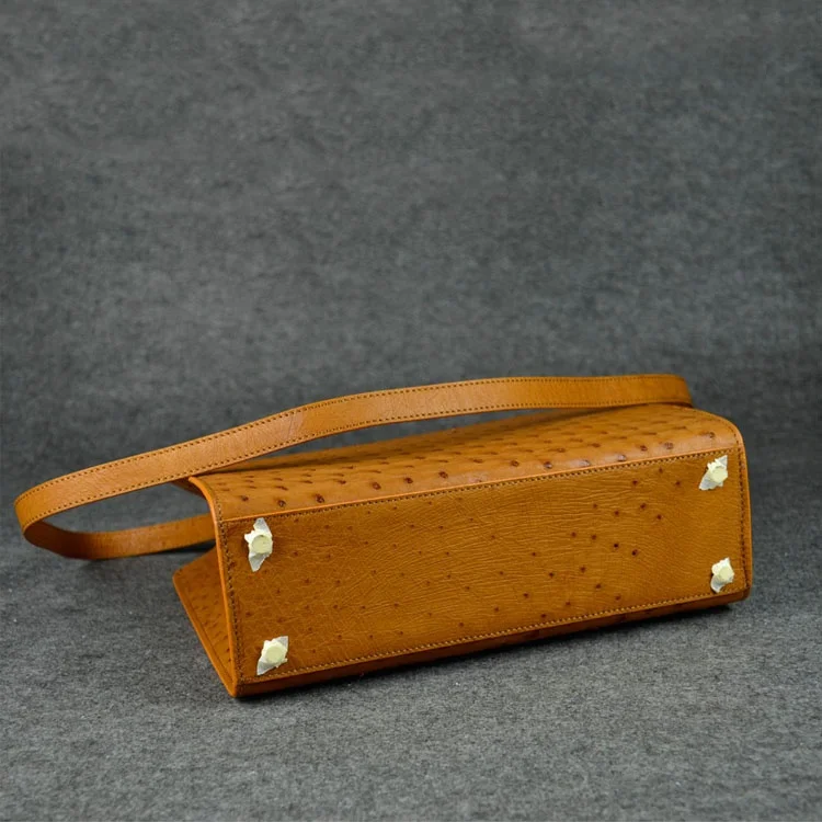 Luxury Ostrich Skin Tote Bags Tan Brown Lady Tote Medium Ostrich ...