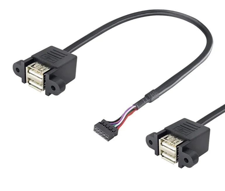 Usb 2.0a Dual Ports Female Screw Panel Mount To Motherboard 9pin Female ...