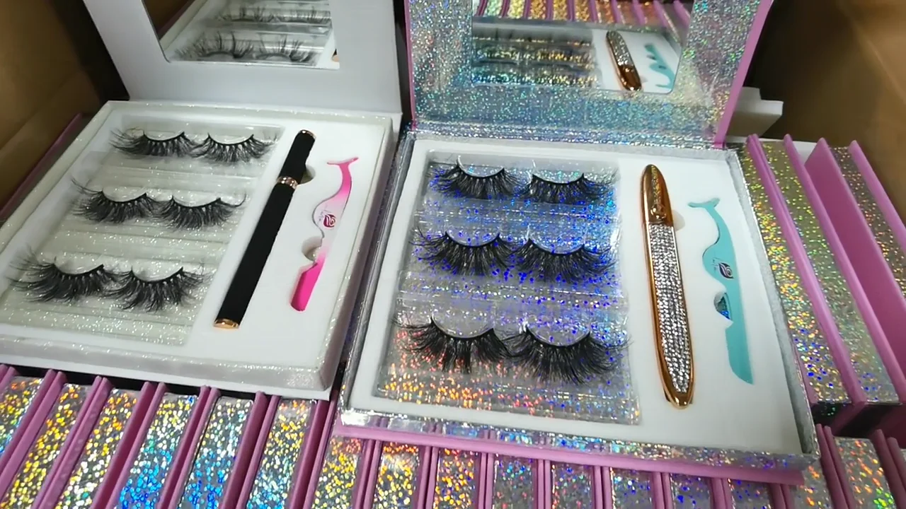 Factory Wholesale Three Pairs Eye Lashes Boxes False Eyelashes Set With ...
