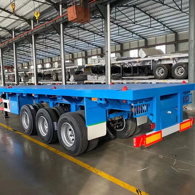 Factory 40ft Flatbed Semi Trailer 3 Axle Truck Trailer Platform With ...