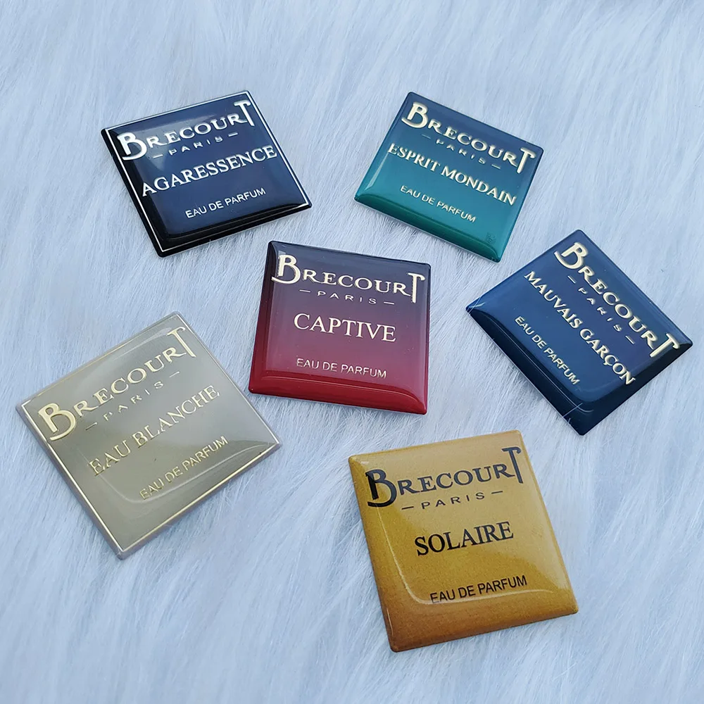 Customs Adhesive Perfume Epoxy Aluminum Label Metal Logo Sticker For ...