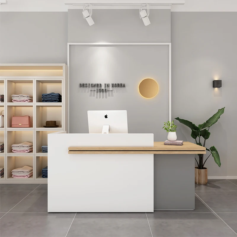 Single Person Reception Desk Cashier Counter Wood Front Desk Black ...