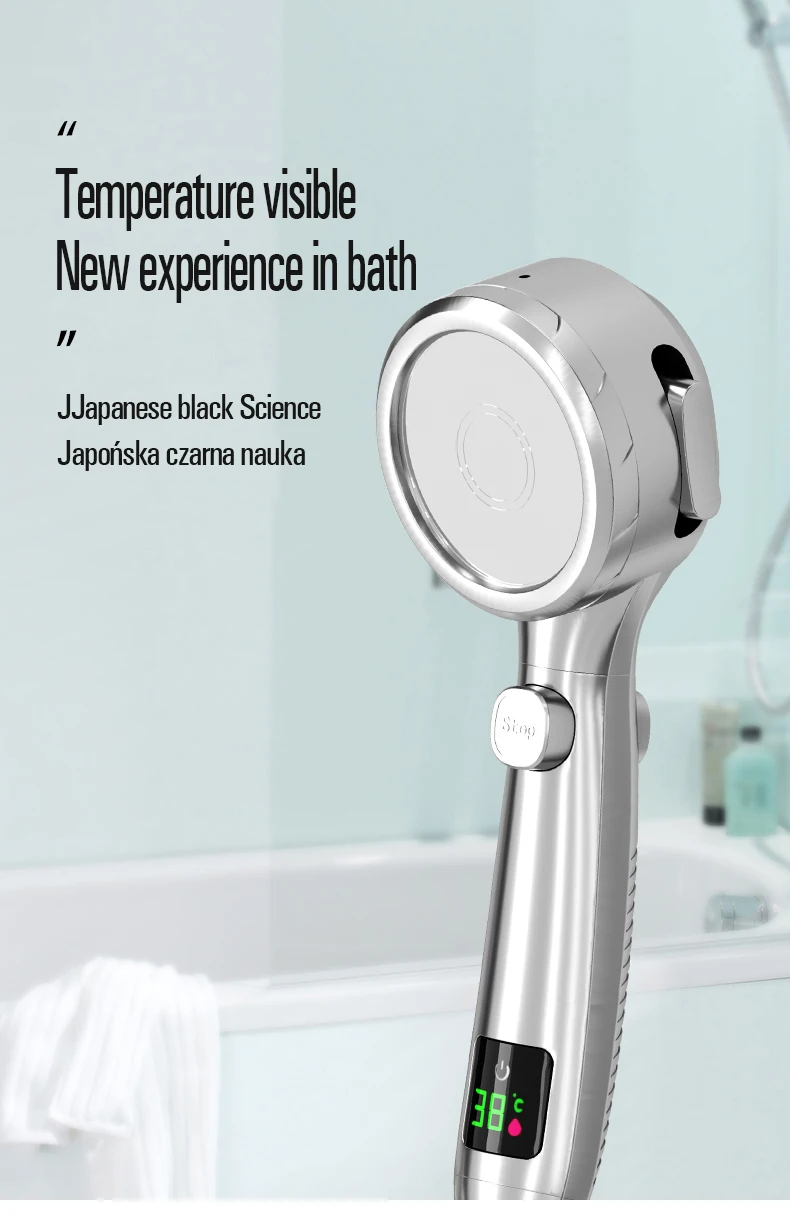 Handheld Bathroom Showerhead Pressurized Adjustable Spray Led Digital ...