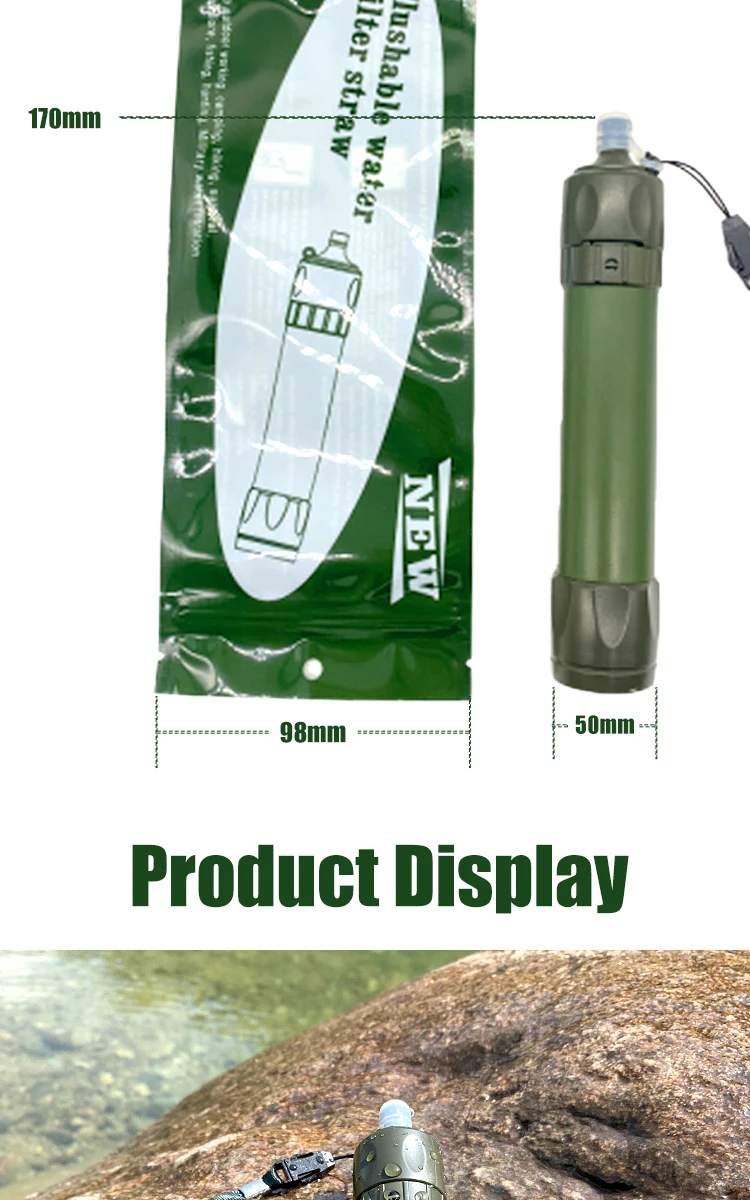 Green Portable Camping Mini Flushable Water Purifying Straw Survival ...