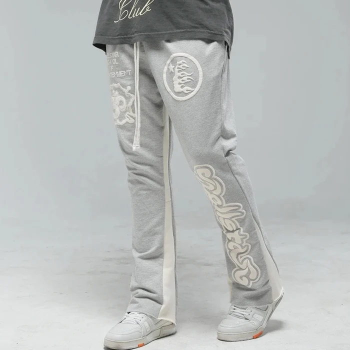 Men's Custom High Quality Casual Flared Jogger Track Pants Patchwork ...