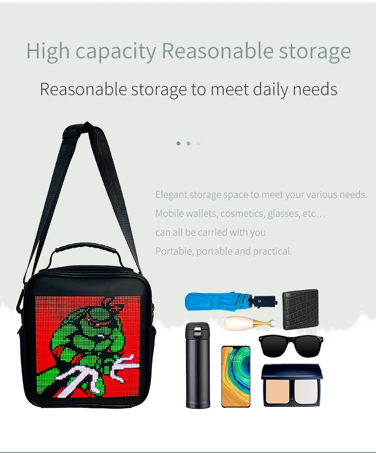 Waterproof Crossbody LED Sling Bag with Animation & Customizable ODM