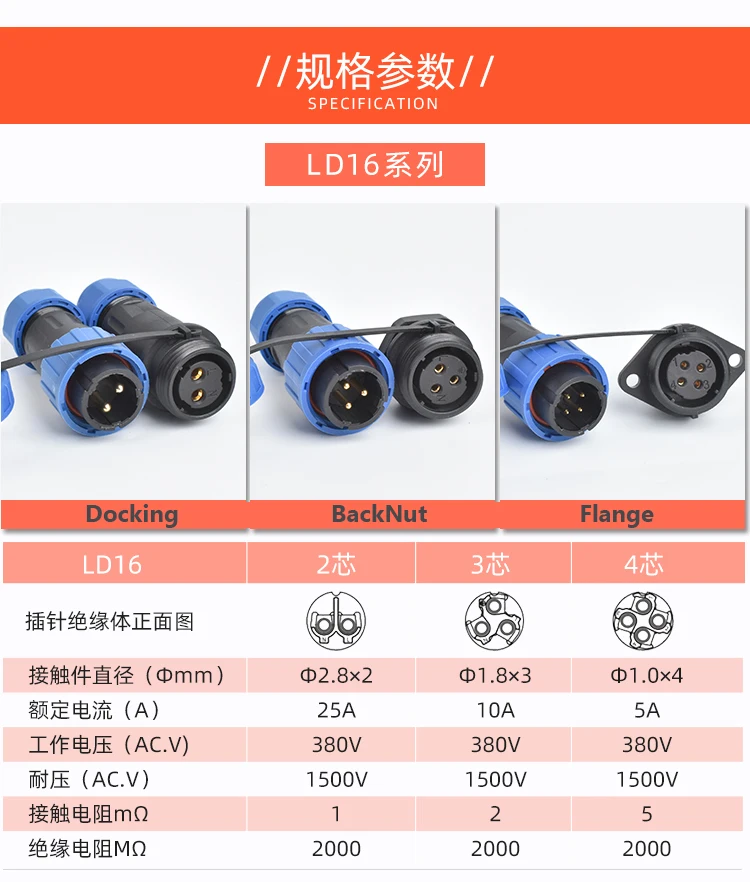 Waterproof Ld16 Ip68 Cable Connector Aviation Plug & Socket 2 3 4 Pin Panel Mount Wire Cable ...