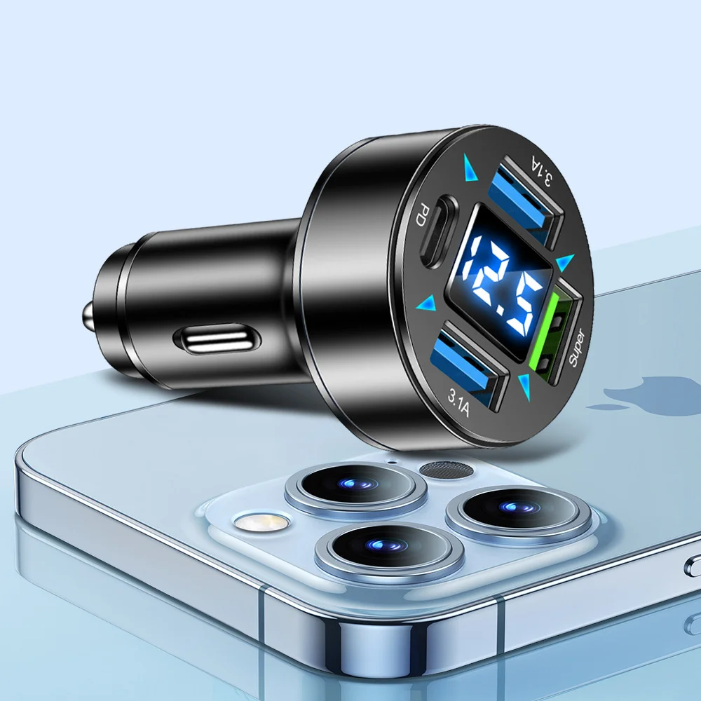 3usb+pd Multi Port Digital Display Car Fast Charging Multifunctional One To Four Qc3.0 Car ...