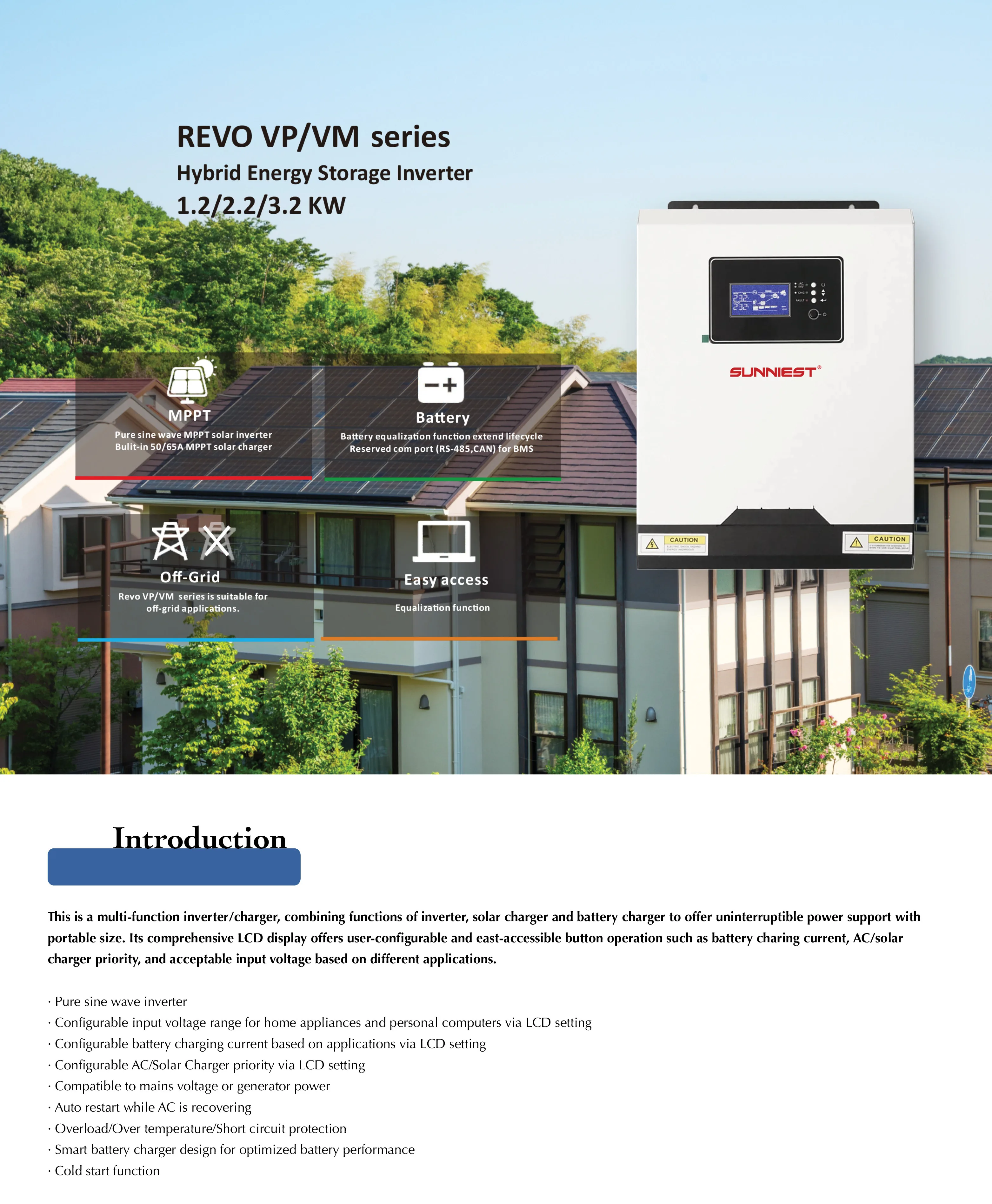 Sunniest Factory Made 1.2kw 2.2kw 3.2kw Pure Sine Wave Solar Inverter For Home Solar System ...